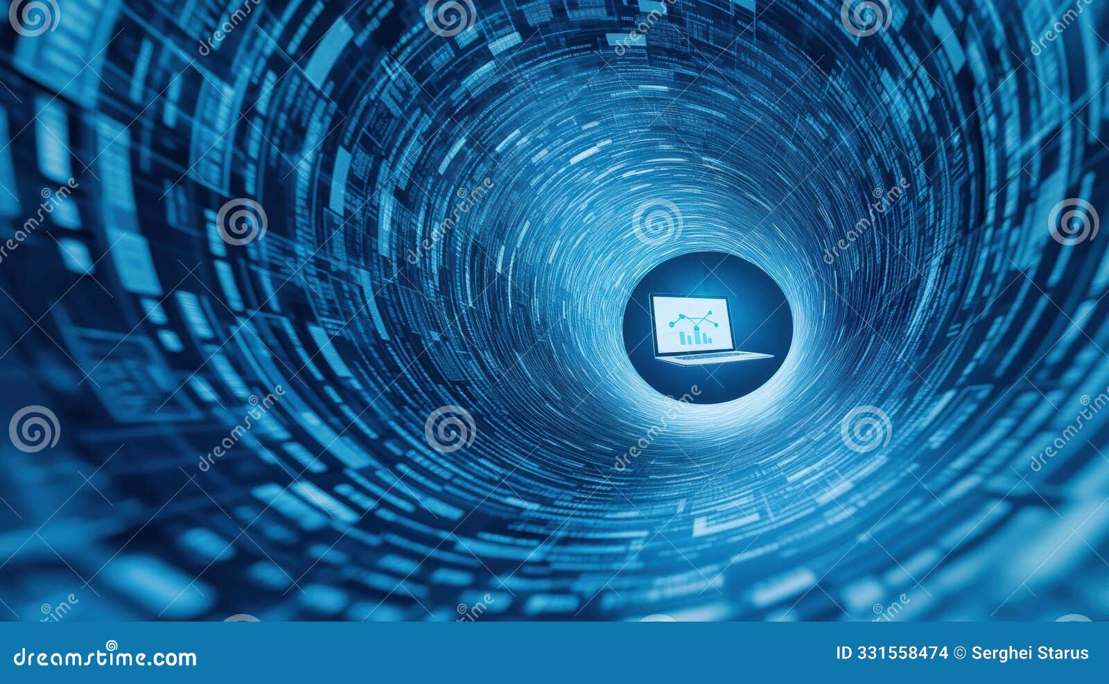 A Laptop Computer is Shown in a Blue Tunnel with Data, AI Stock Photo ...
