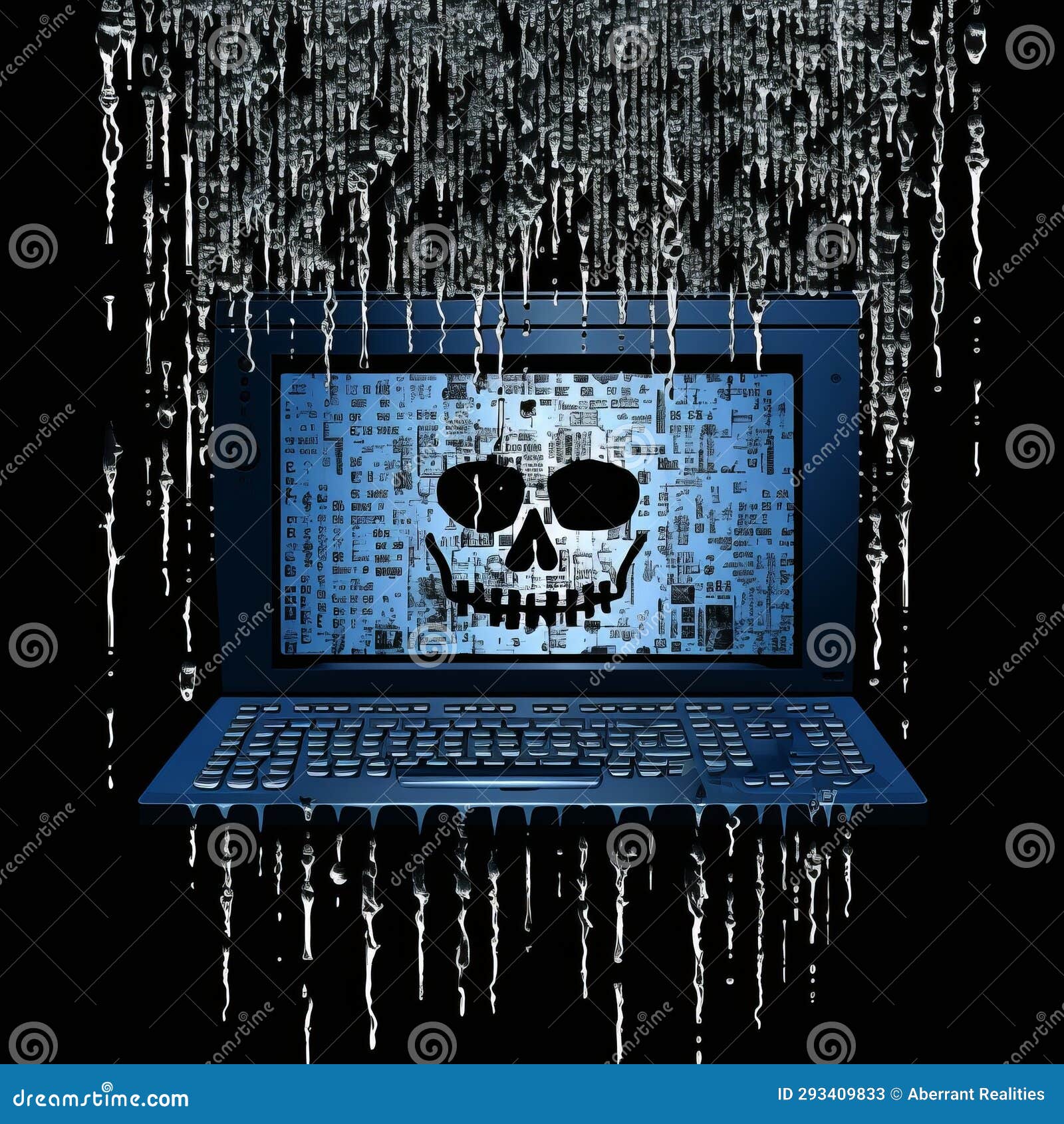 A Laptop Computer with a Skull on the Screen Stock Illustration ...