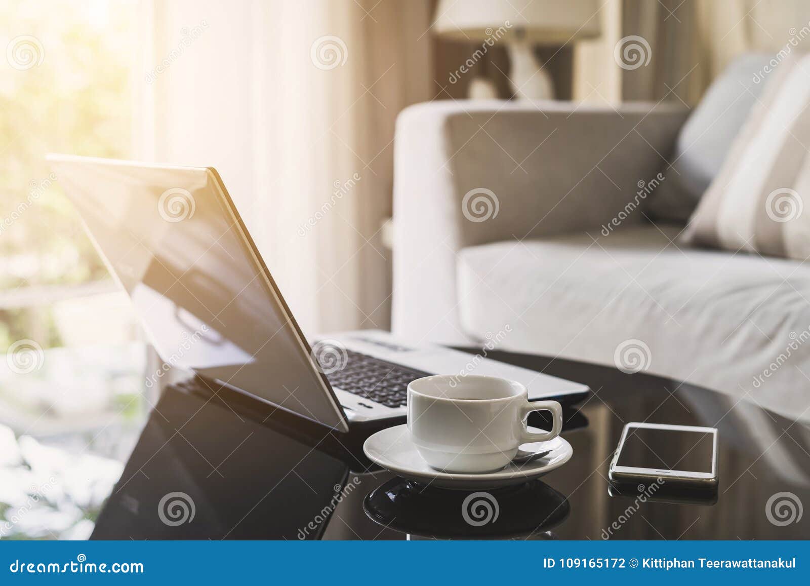Laptop Computer with Smart Phone and Cup of Coffee Stock Photo - Image ...