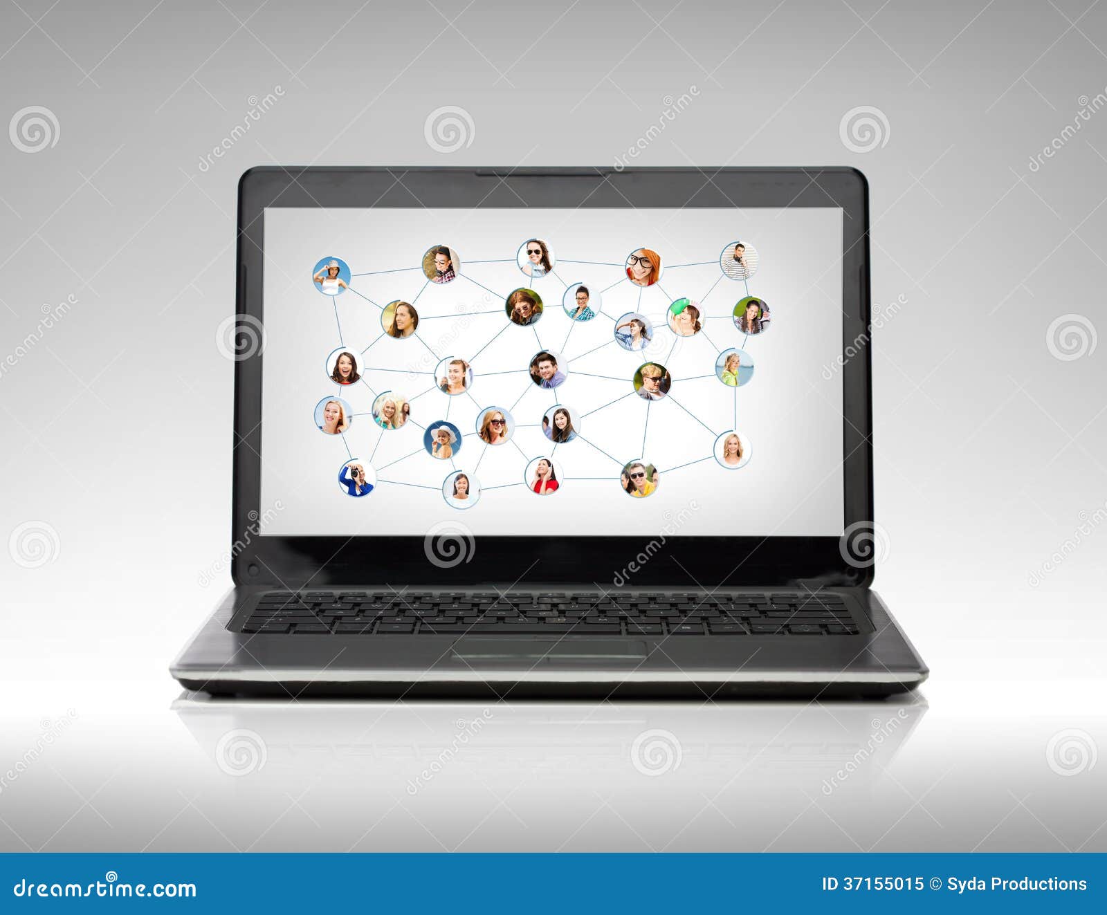 Laptop Computer with Social Network on Screen Stock Illustration ...