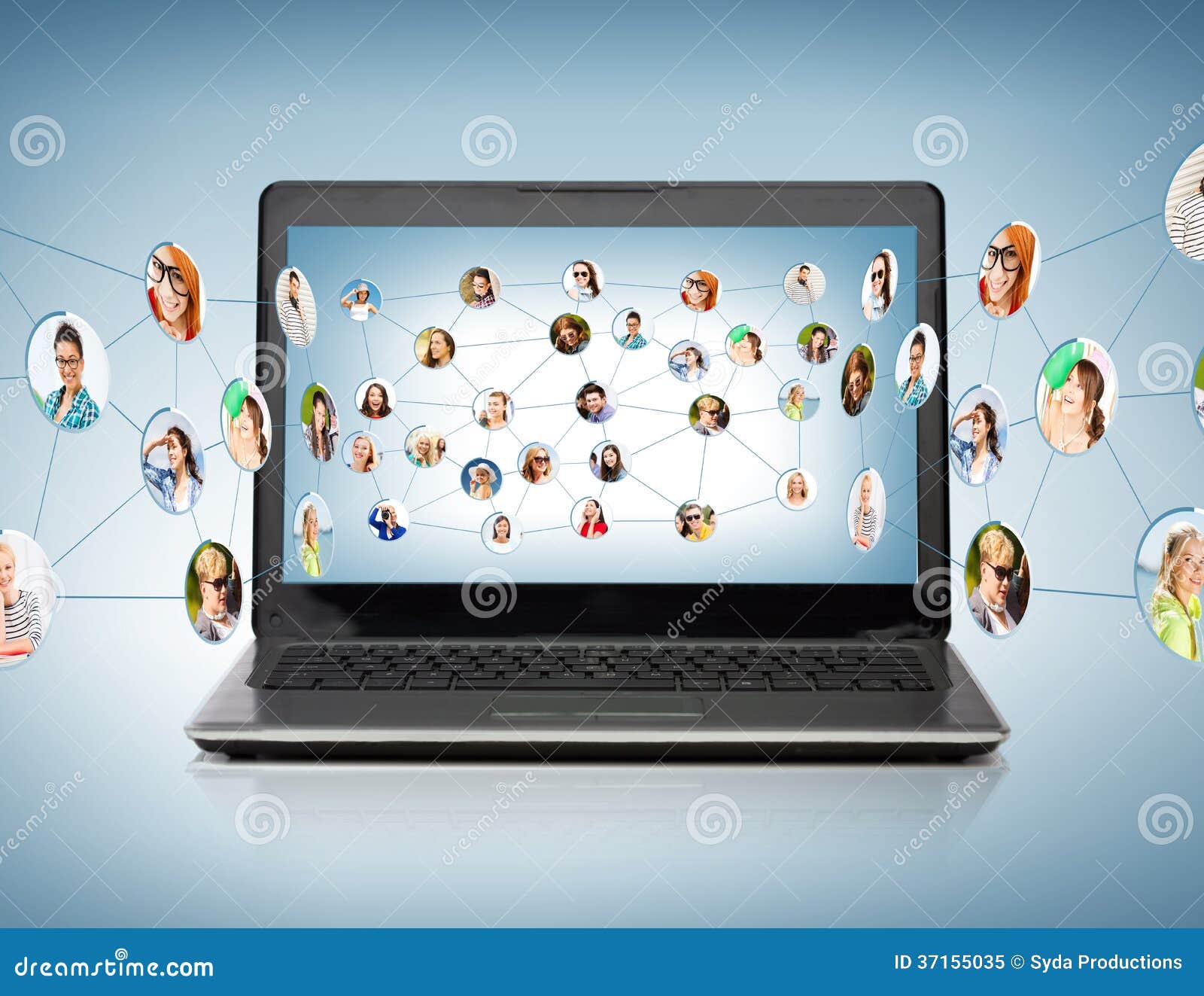 Laptop Computer with Social Network on Screen Stock Illustration ...