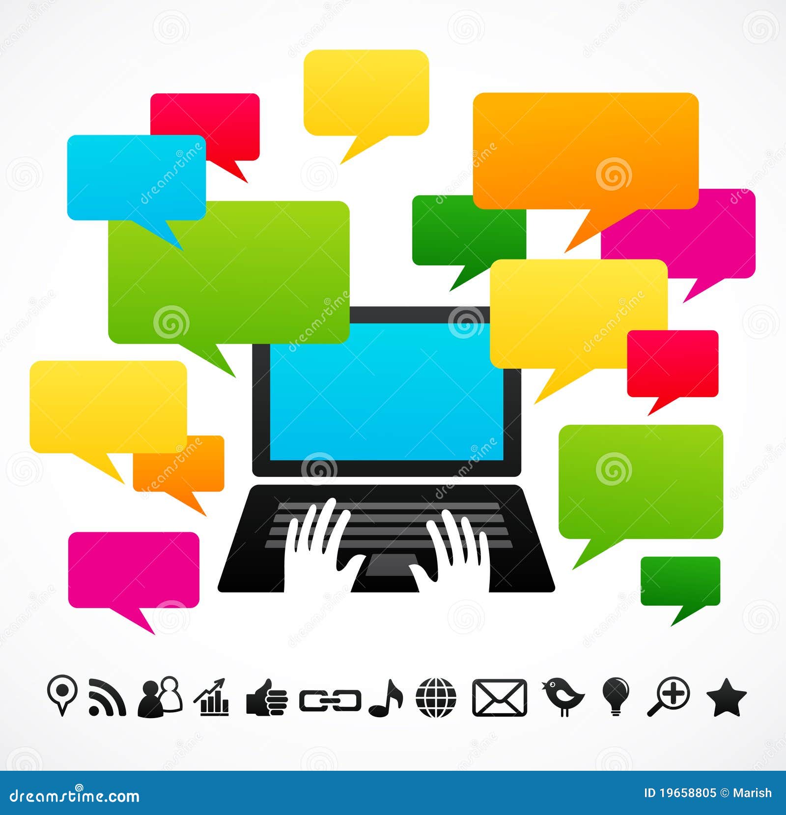 Laptop Computer with Speech Bubbles Stock Vector - Illustration of ...