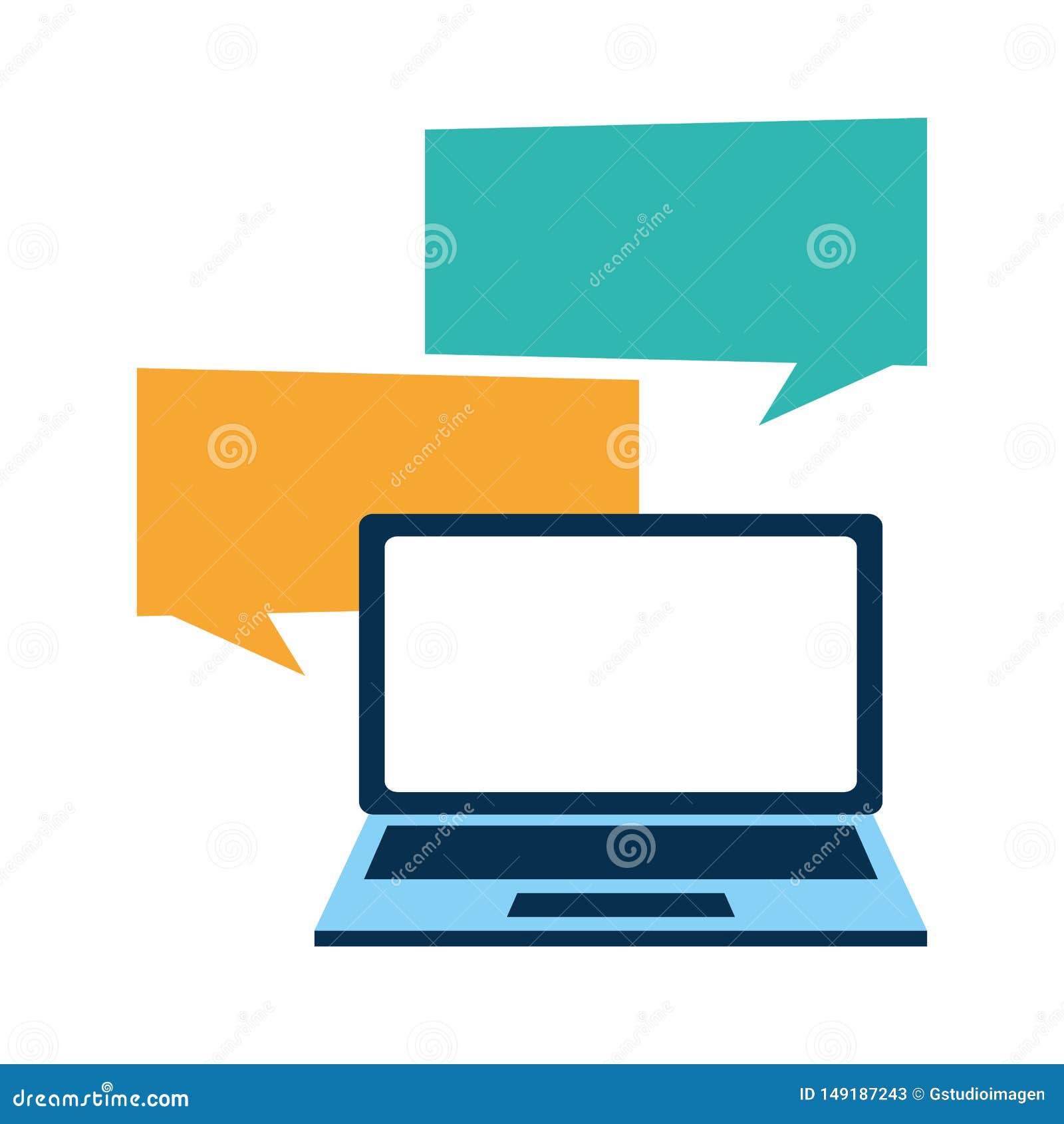 Laptop Computer with Speech Bubbles Stock Illustration - Illustration ...