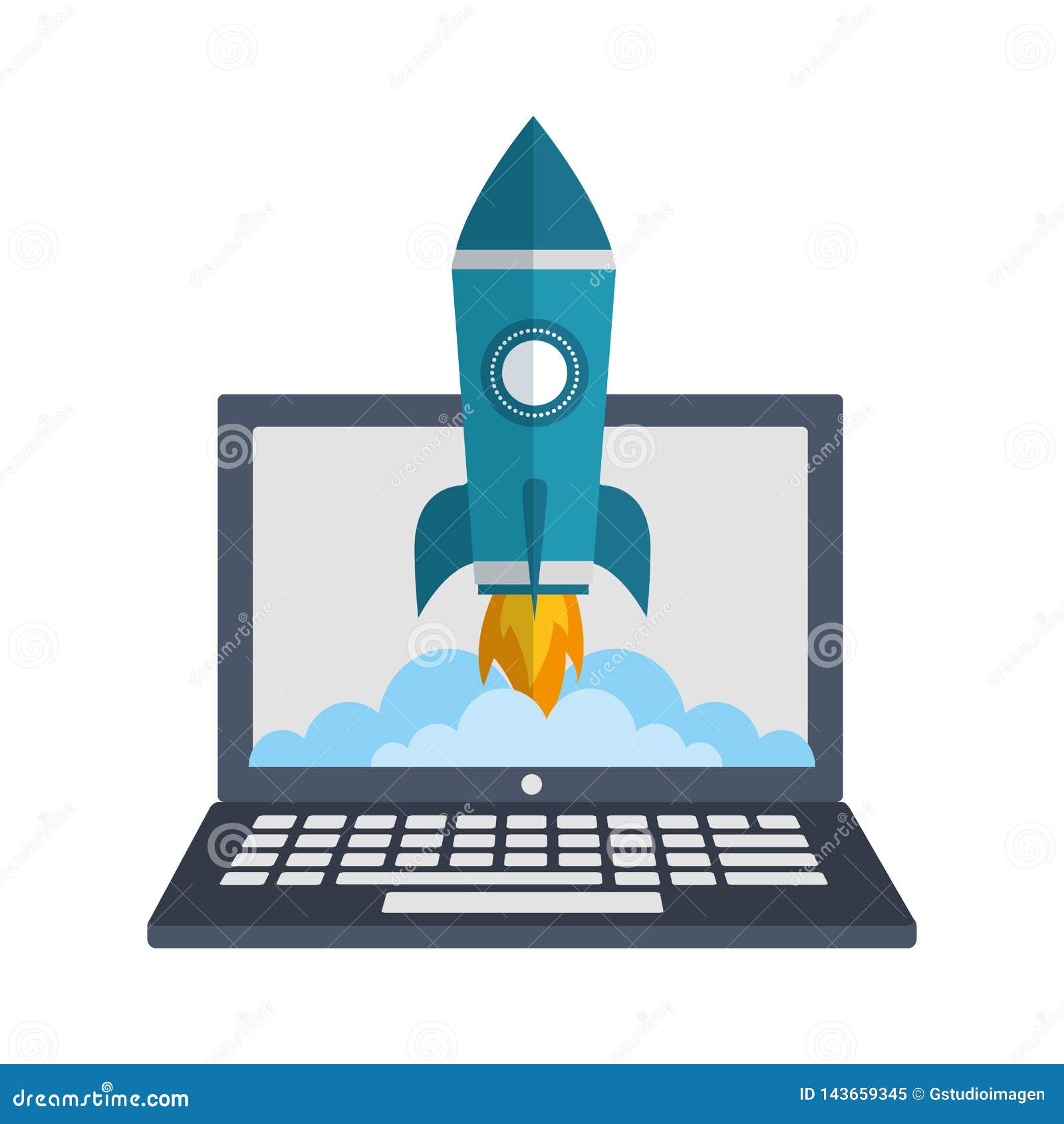 Laptop Computer with Startup Rocket Isolated Icon Stock Vector ...