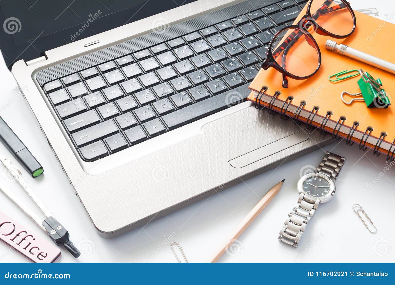 Laptop Computer and Stationary on Workspace Desk, Business and W Stock ...
