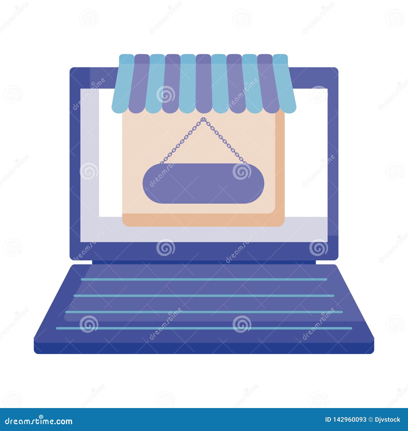 Laptop Computer with Store Facade Stock Illustration - Illustration of ...