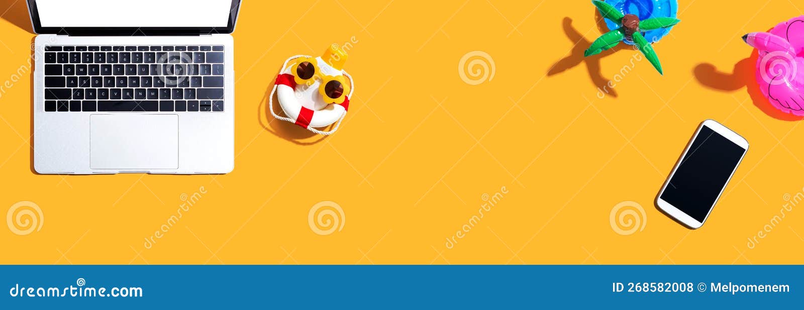 Laptop Computer with Summer Theme Items Stock Photo - Image of float ...