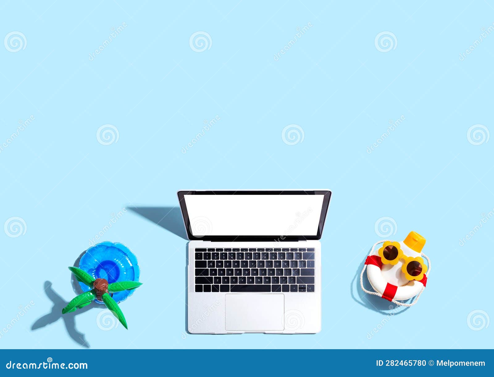 Laptop Computer with Summer Theme Items Stock Illustration ...