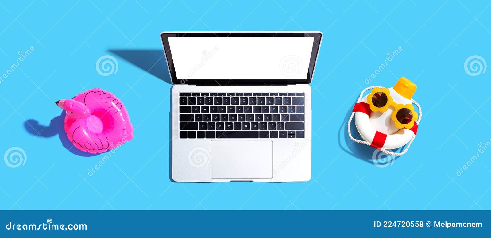 Laptop Computer with Summer Theme Items Stock Photo - Image of sunblock ...