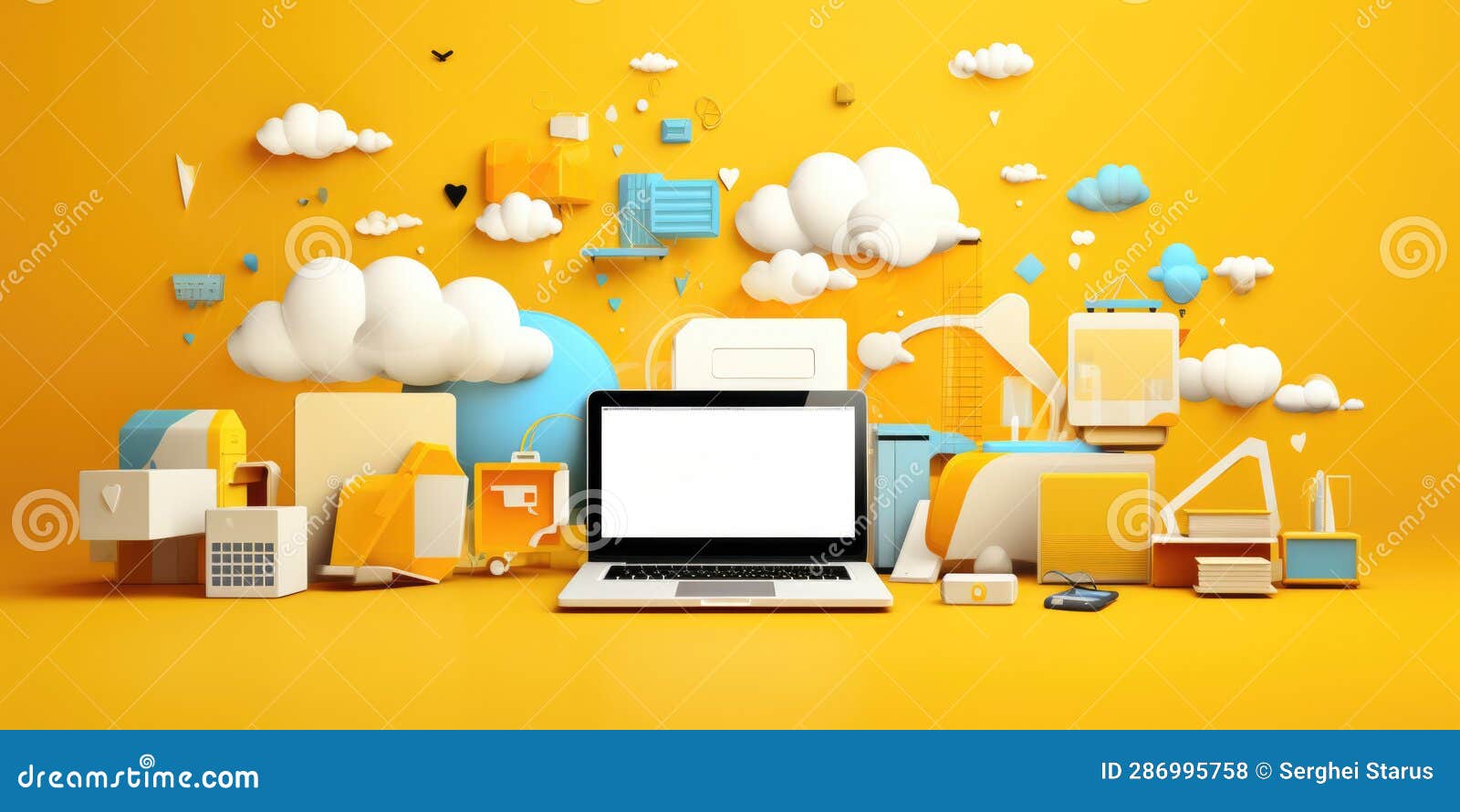 A Laptop Computer Surrounded by Cloud Objects. Generative AI Image ...