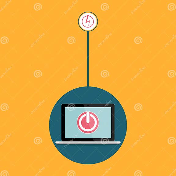 Laptop, Computer with Switch Off, Turn Off Button. Vector Flat Design ...