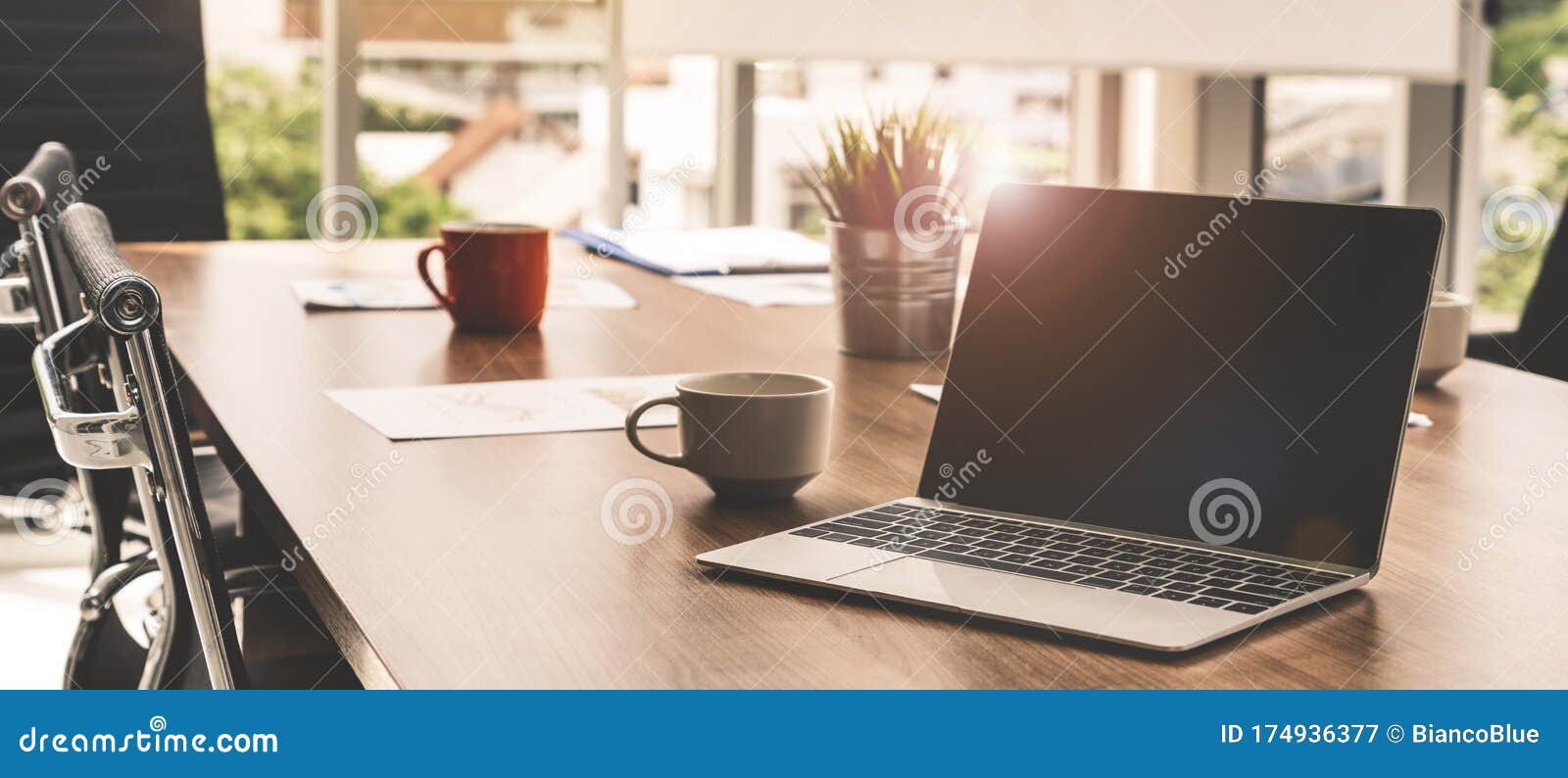 Laptop Computer on the Table in Meeting Room Stock Image - Image of ...