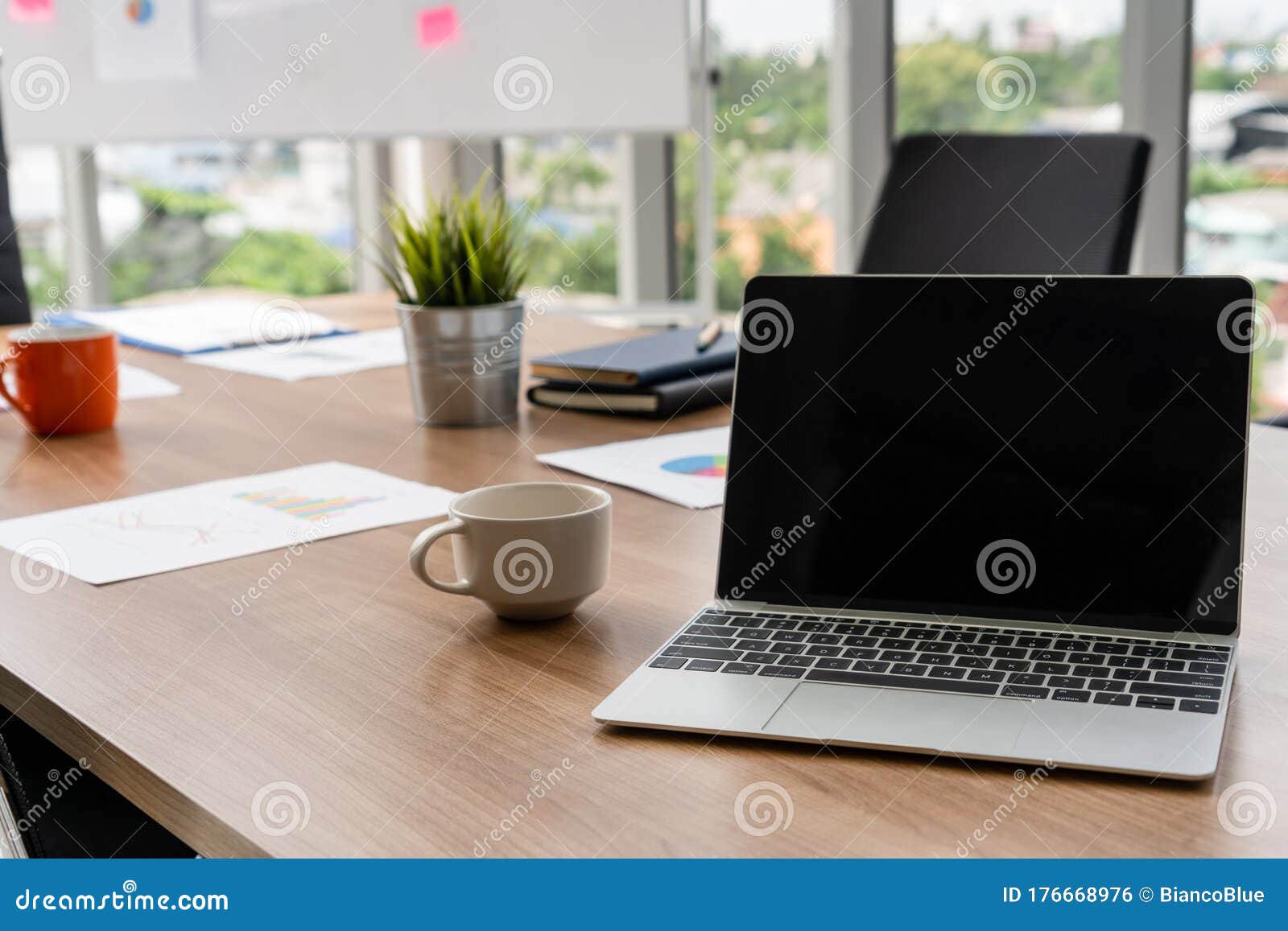 Laptop Computer on the Table in Meeting Room Stock Photo - Image of ...