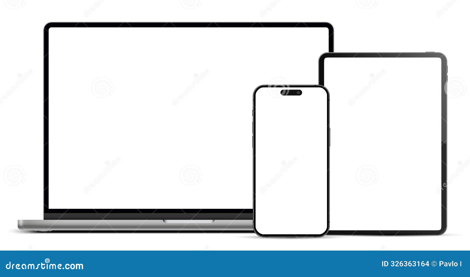 Laptop Computer, Tablet Pc and Mobile Phone Mockup Front View, Digital ...