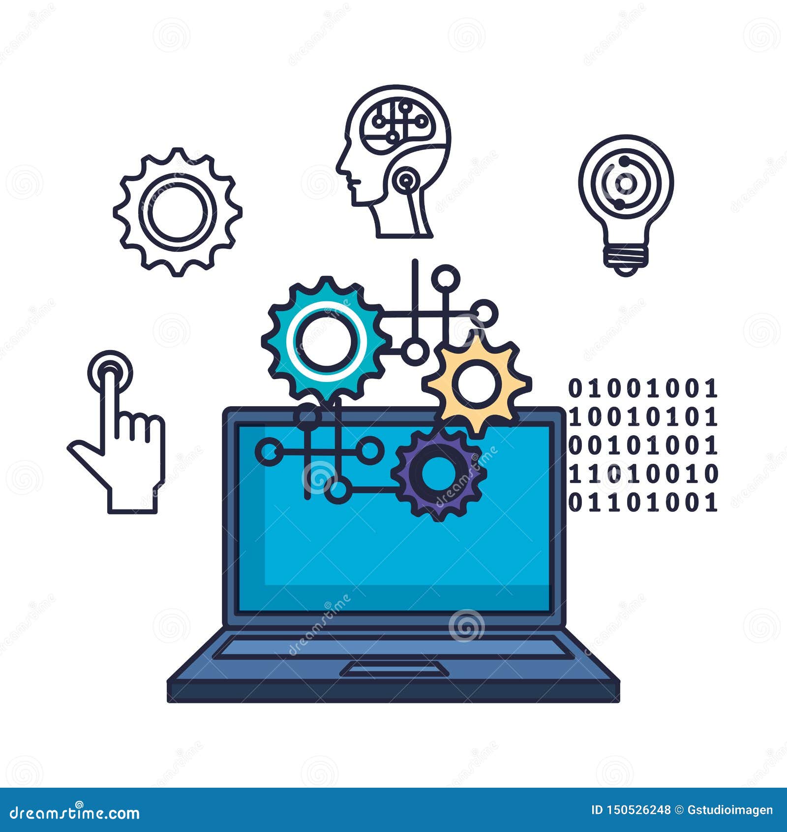 Laptop Computer with Tech Icons Vector Illustrator Stock Illustration ...