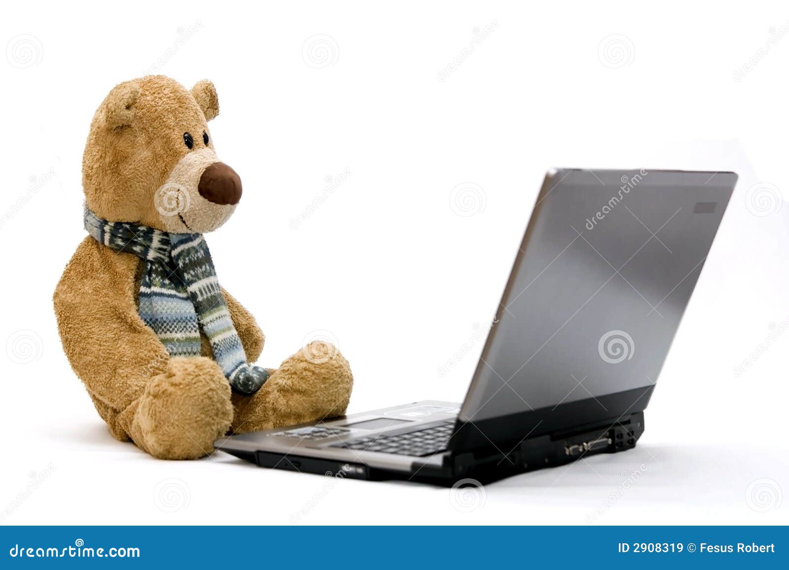 LAPTOP COMPUTER and TEDDY BEAR Stock Image - Image of display, black ...