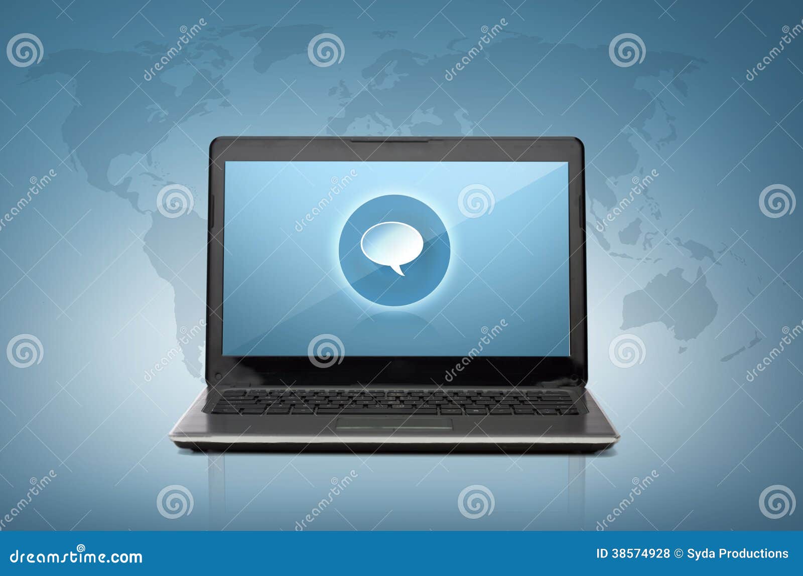 Laptop Computer with Text Bubble on Screen Stock Photo - Image of ...
