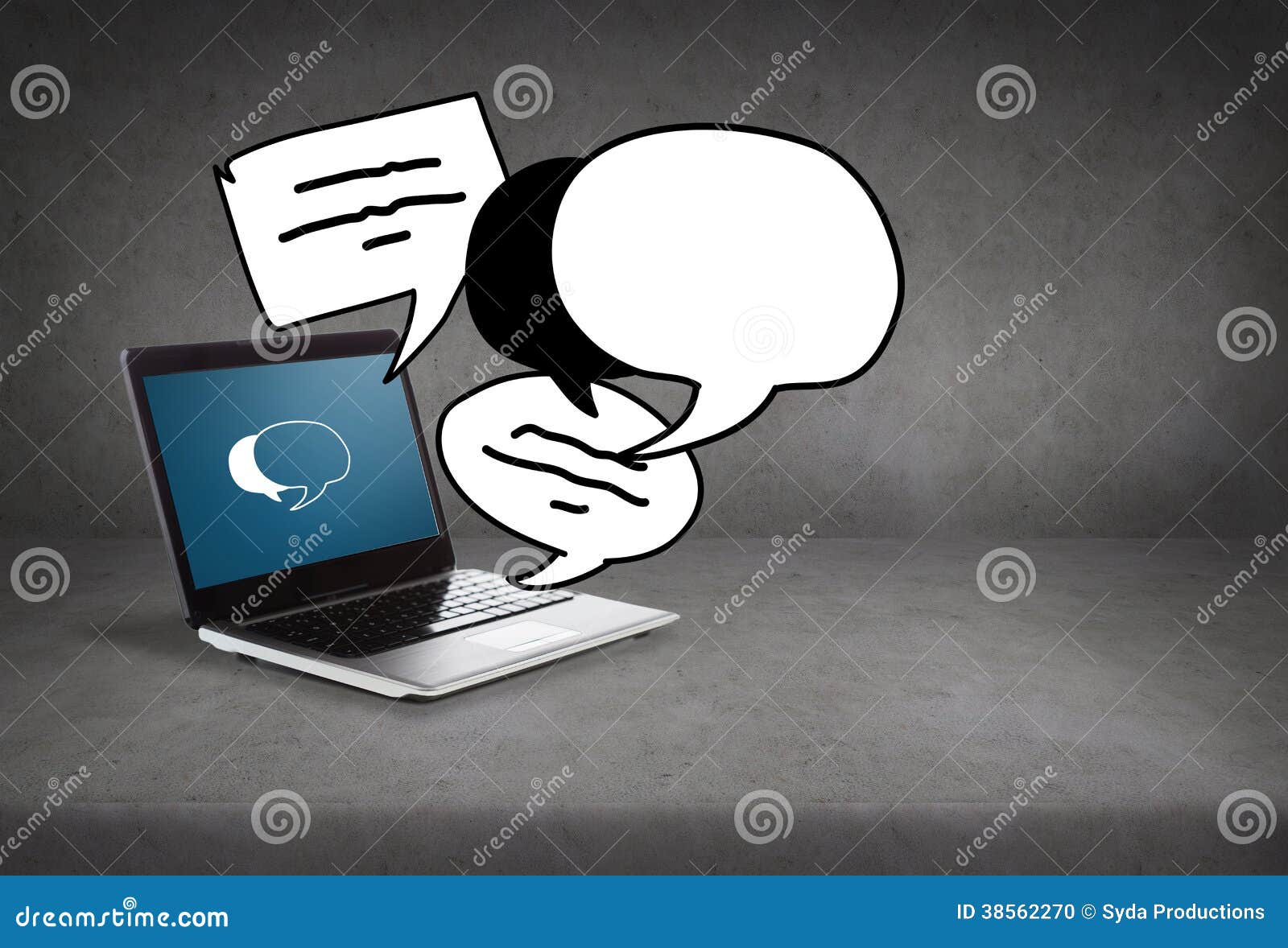 Laptop Computer with Text Bubbles on Screen Stock Photo - Image of ...