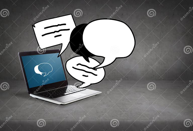 Laptop Computer with Text Bubbles on Screen Stock Photo - Image of ...
