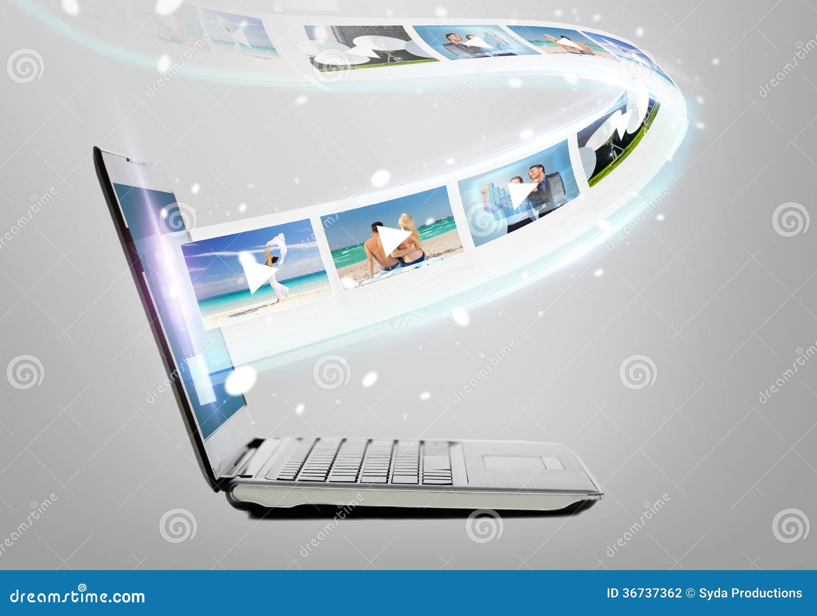 Laptop Computer with Video on Screen Stock Photo - Image of digital ...