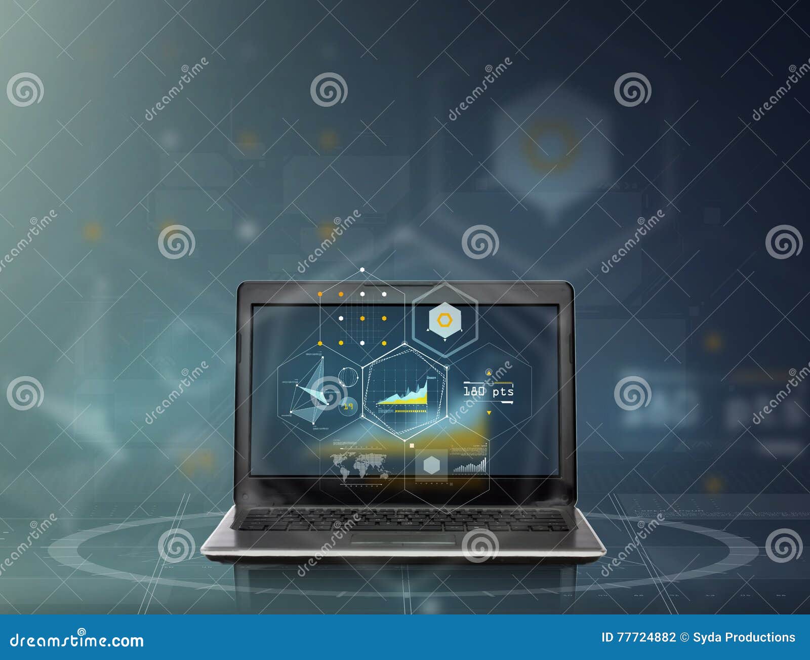 Laptop Computer with Virtual Charts Stock Photo - Image of mobility ...
