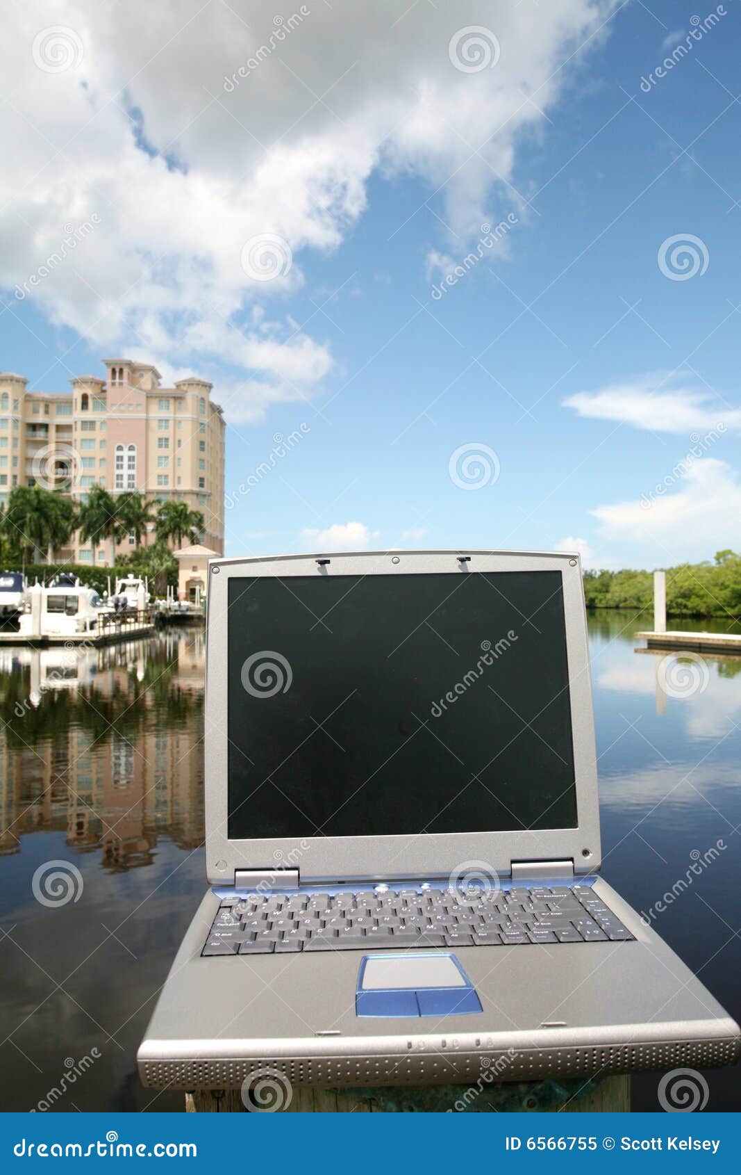 Laptop Computer on the Water Stock Image - Image of condo, marina: 6566755