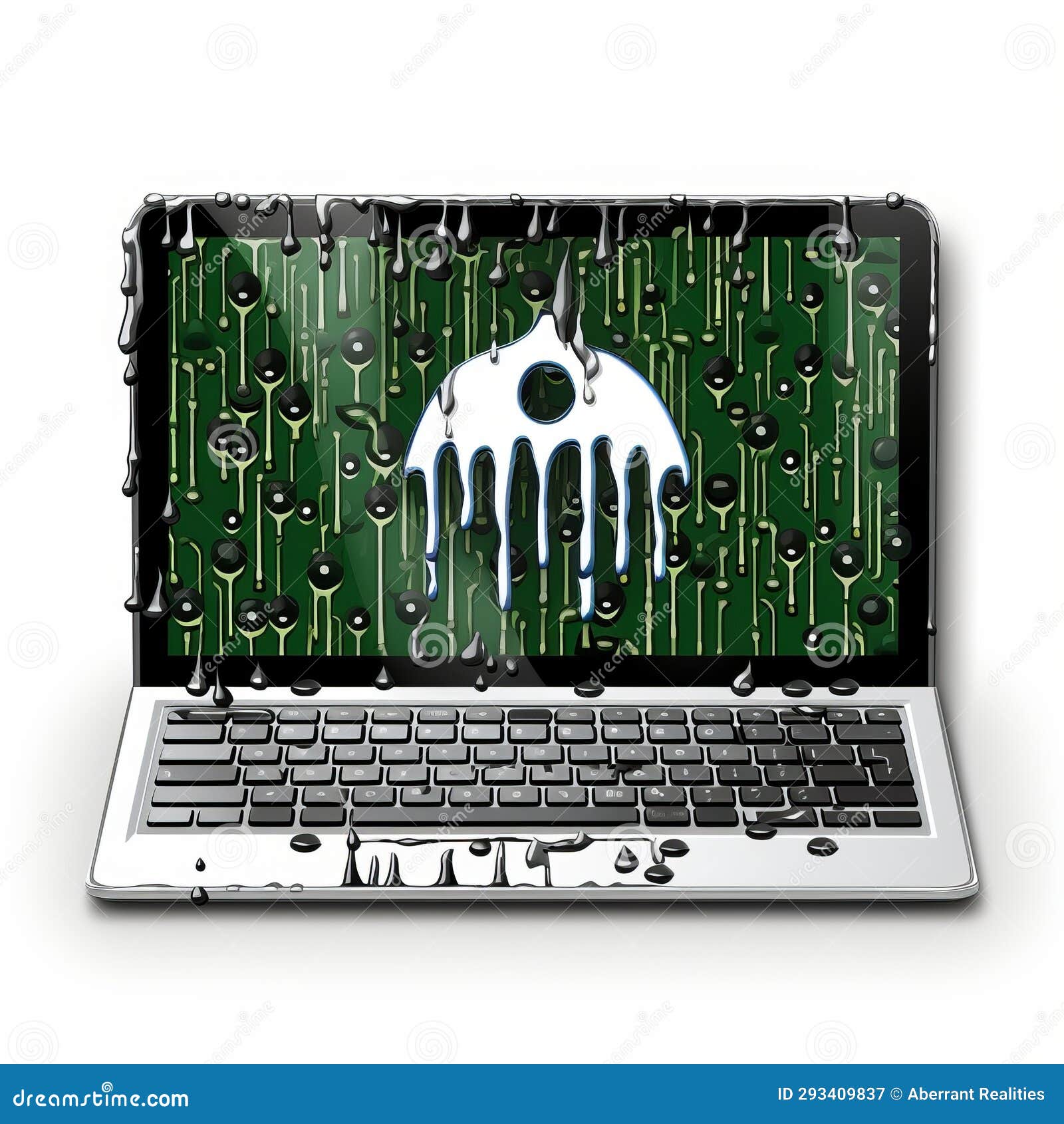 A Laptop Computer with Water Droplets on the Screen Stock Illustration ...