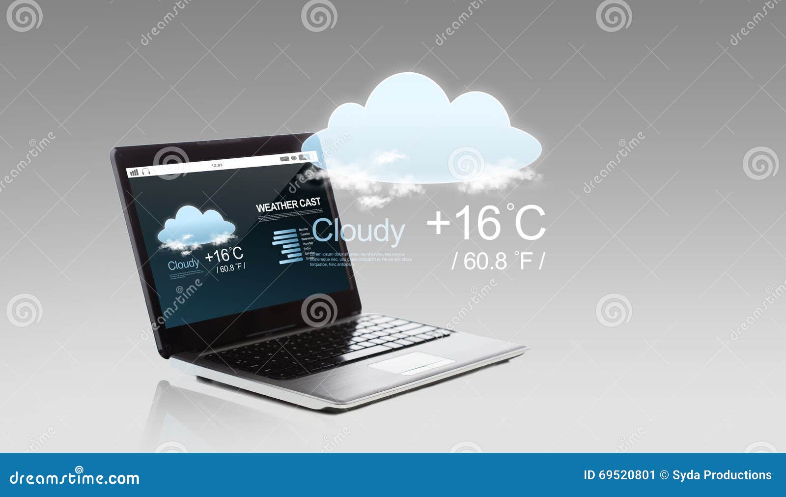 Laptop Computer with Weather Cast on Screen Stock Illustration ...