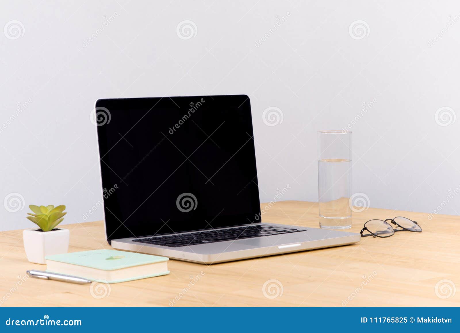 Laptop Computer White Blank Screen on Work Table Front View Stock Image ...