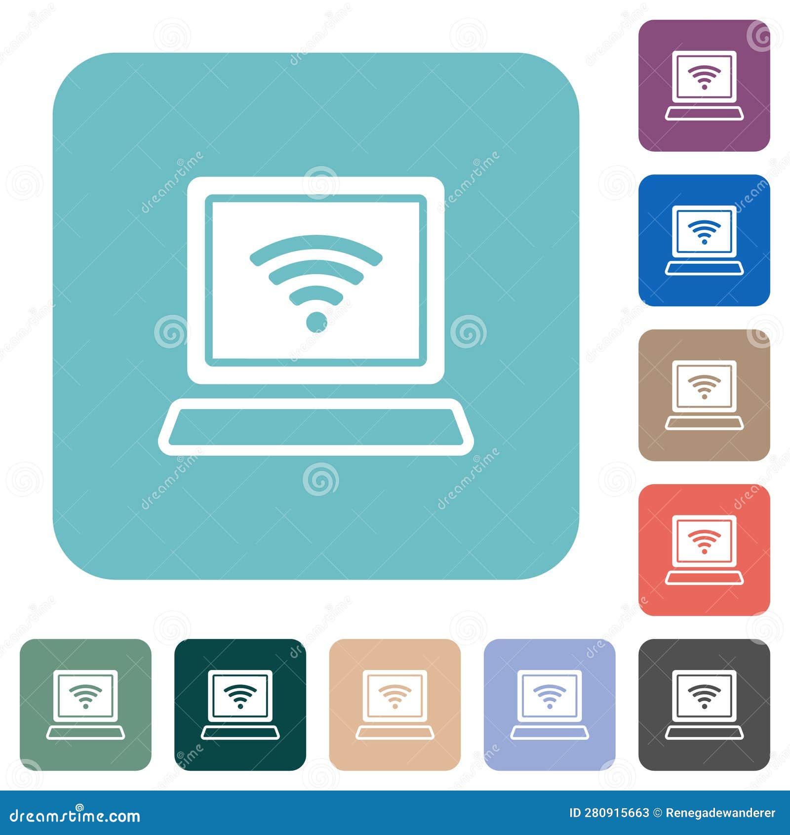 Laptop Computer with Wireless Symbol Alternate Rounded Square Flat ...
