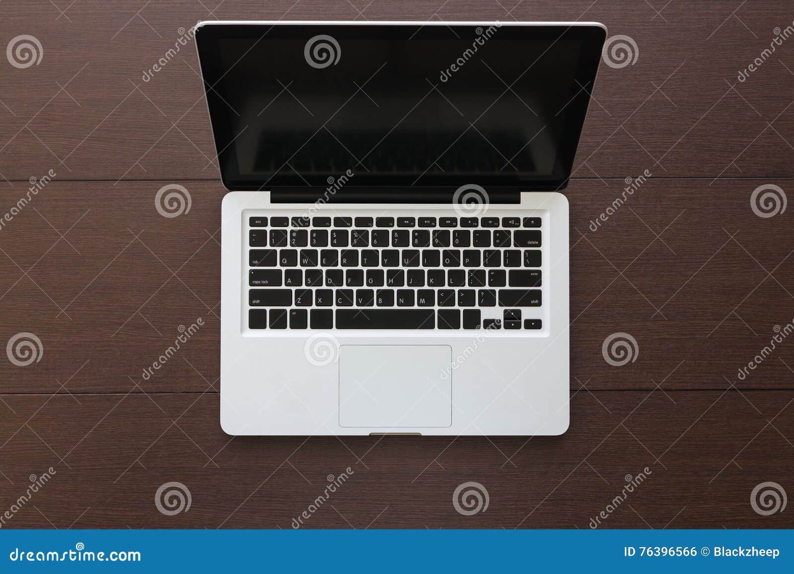 Laptop Computer on Wood Desk on Top View Stock Photo - Image of ...