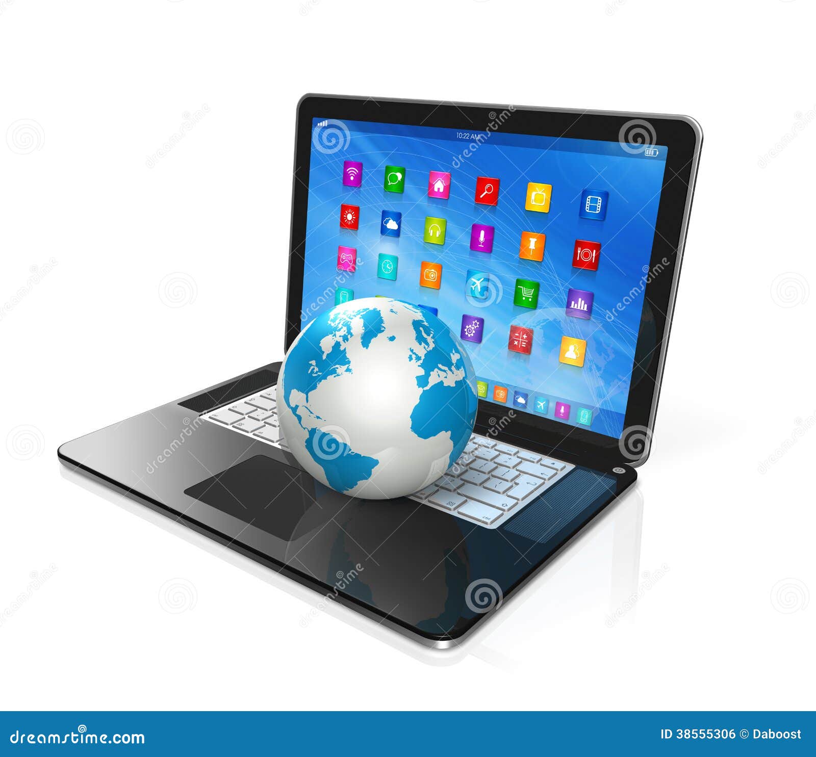 Laptop Computer and World Globe Stock Illustration - Illustration of ...