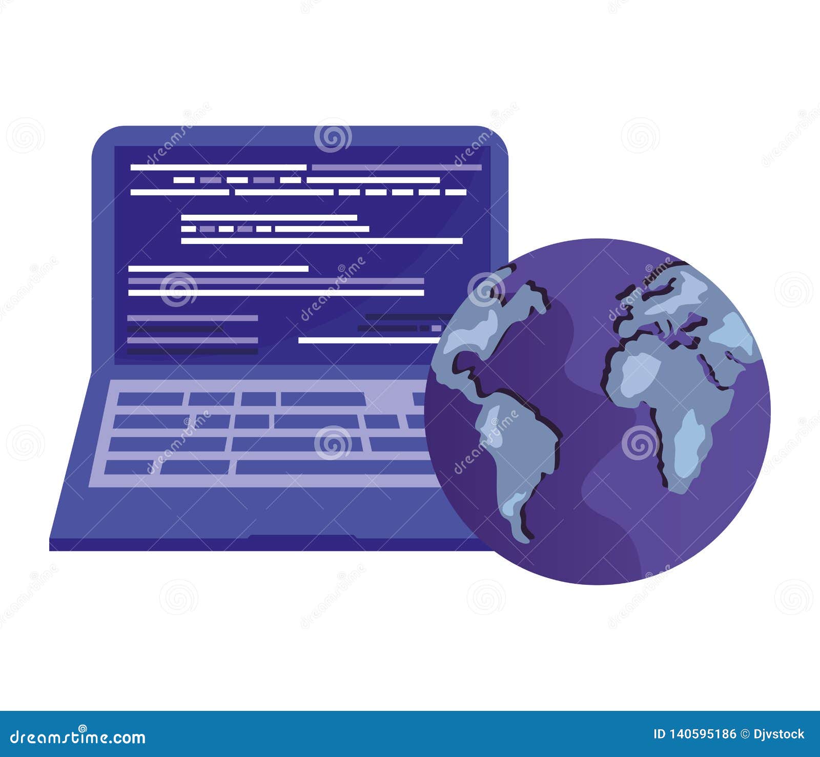 Laptop computer and world stock vector. Illustration of online - 140595186