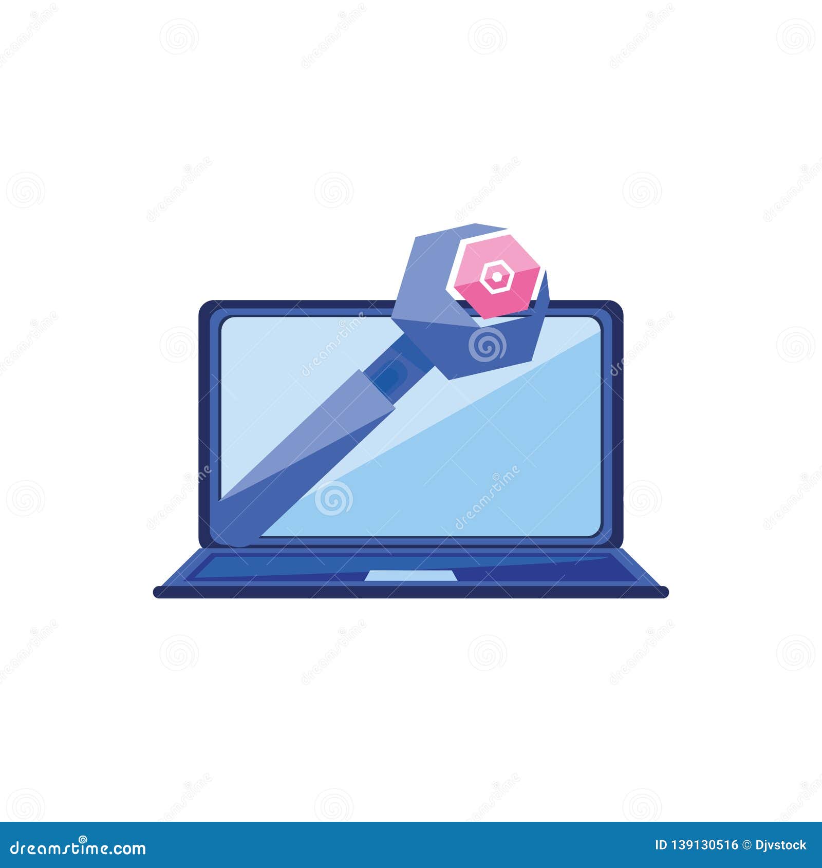 Laptop Computer with Wrench Squeezing Nut Metallic Stock Vector ...