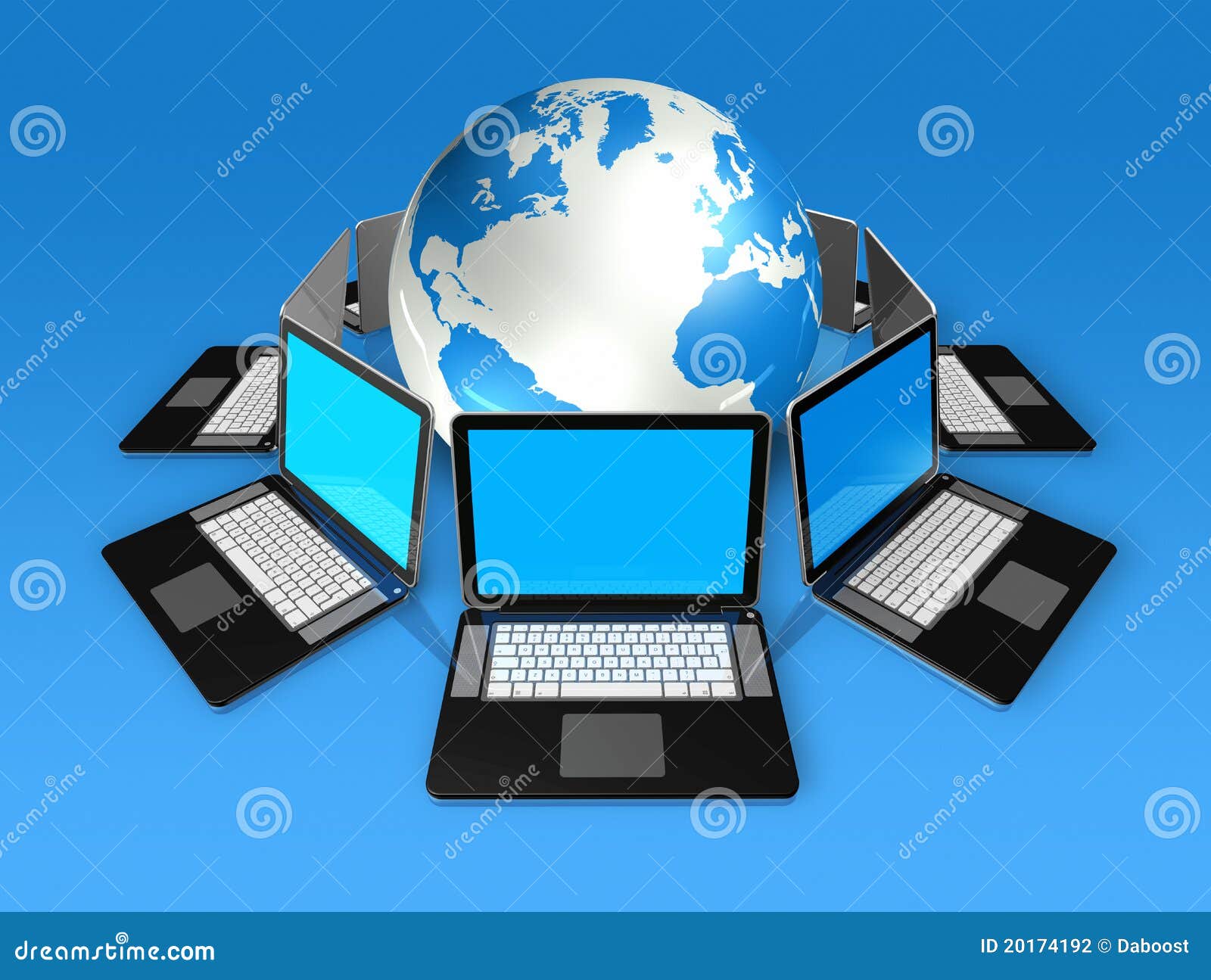 Laptop Computers Around a World Globe Stock Illustration - Illustration ...