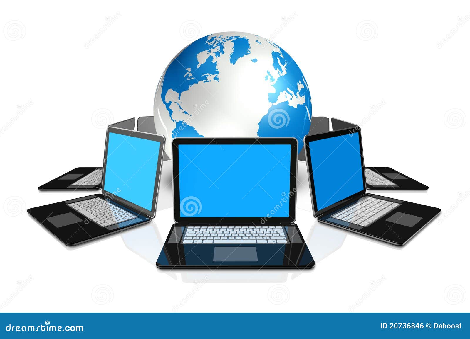 Laptop Computers Around a World Globe Stock Illustration - Illustration ...