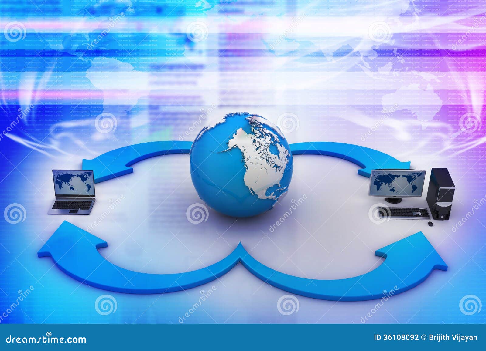 Laptop Computers with Earth Globe Stock Illustration - Illustration of ...