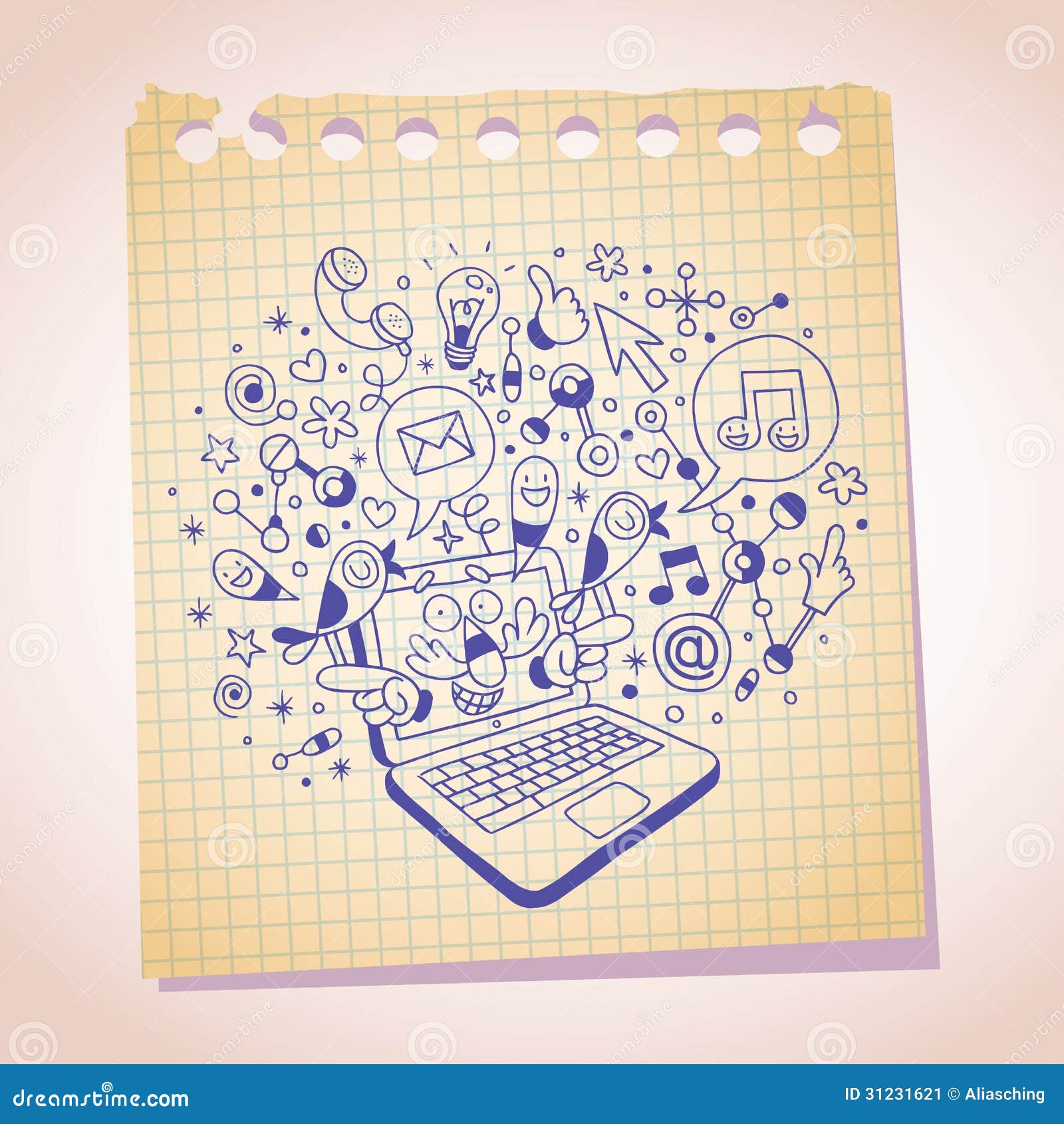 Laptop Concept Note Paper Cartoon Sketch Stock Vector - Illustration of ...