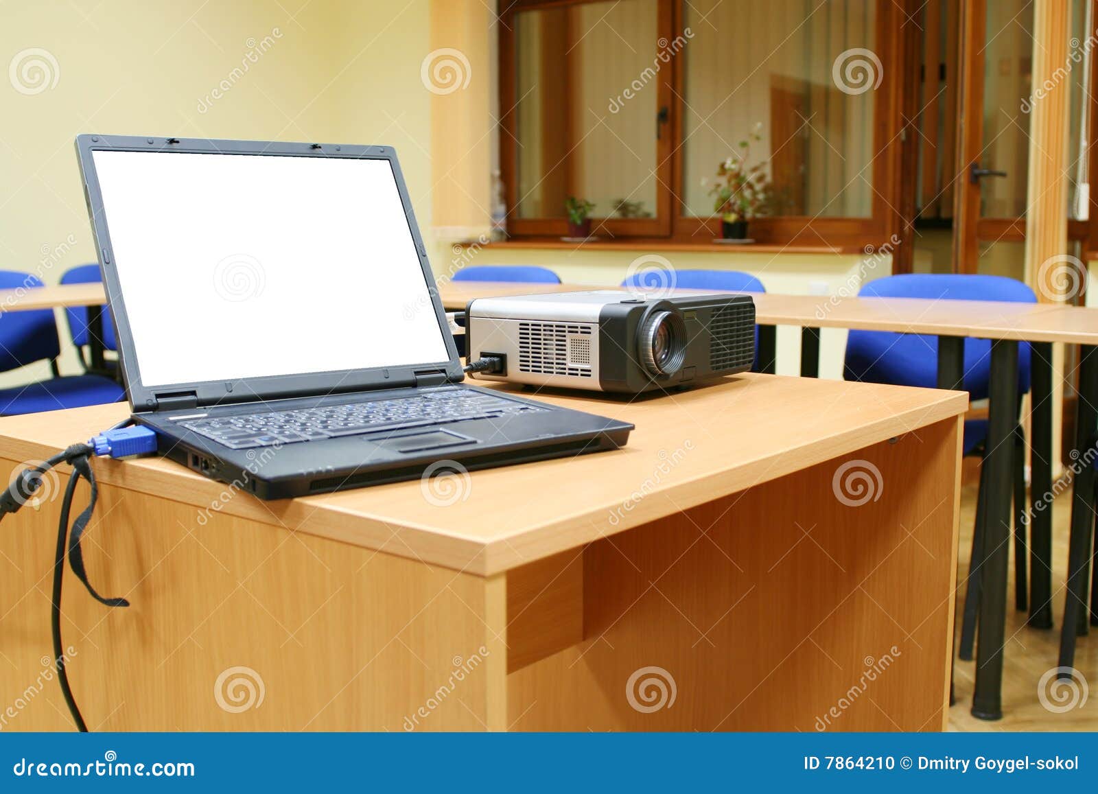 Laptop With The Projector On Office Table Royalty-Free Stock ...