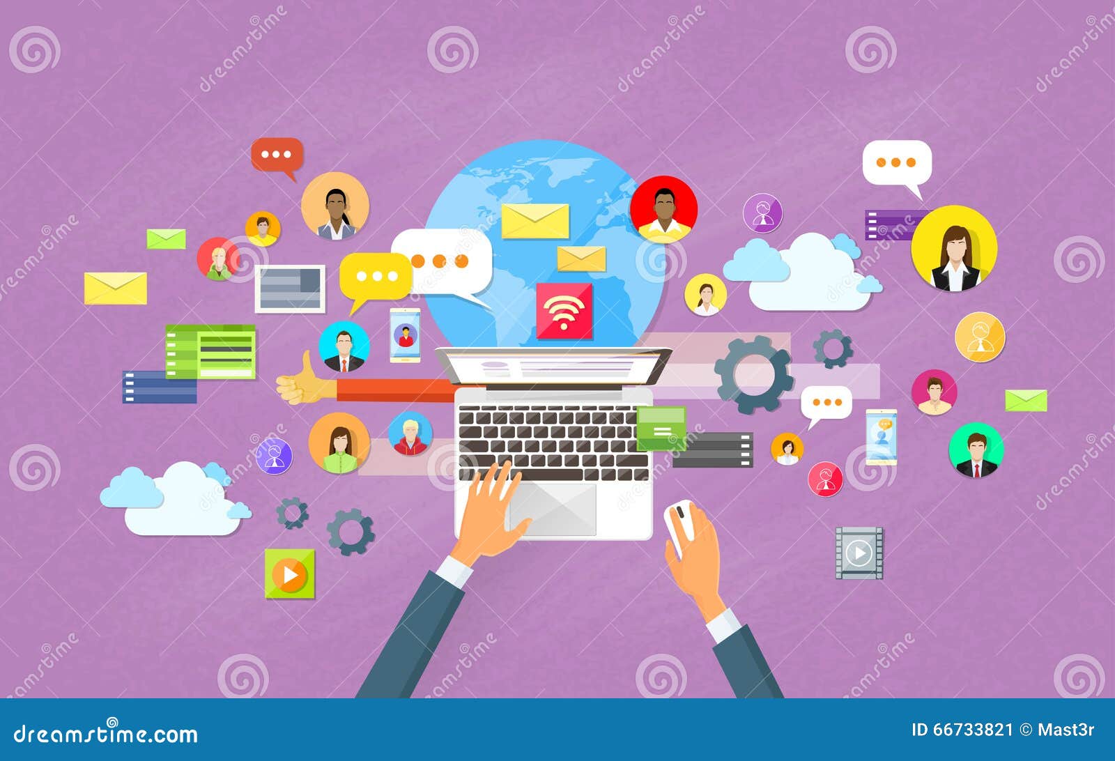 Laptop Content Web Site Social Network Communication Stock Vector ...