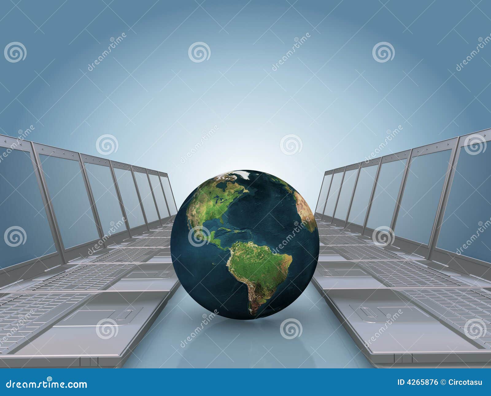 Laptop Corridor with Earth Globe Stock Illustration - Illustration of ...