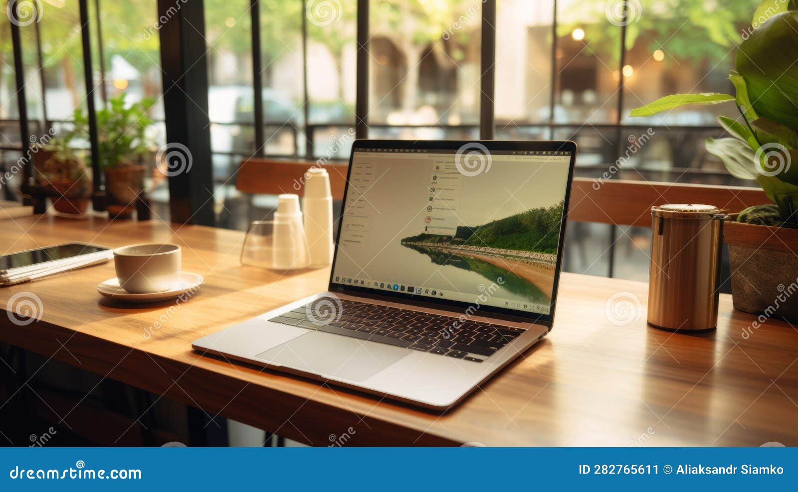 Laptop on Coworking Workplace with Remote Work Interface - Generative ...