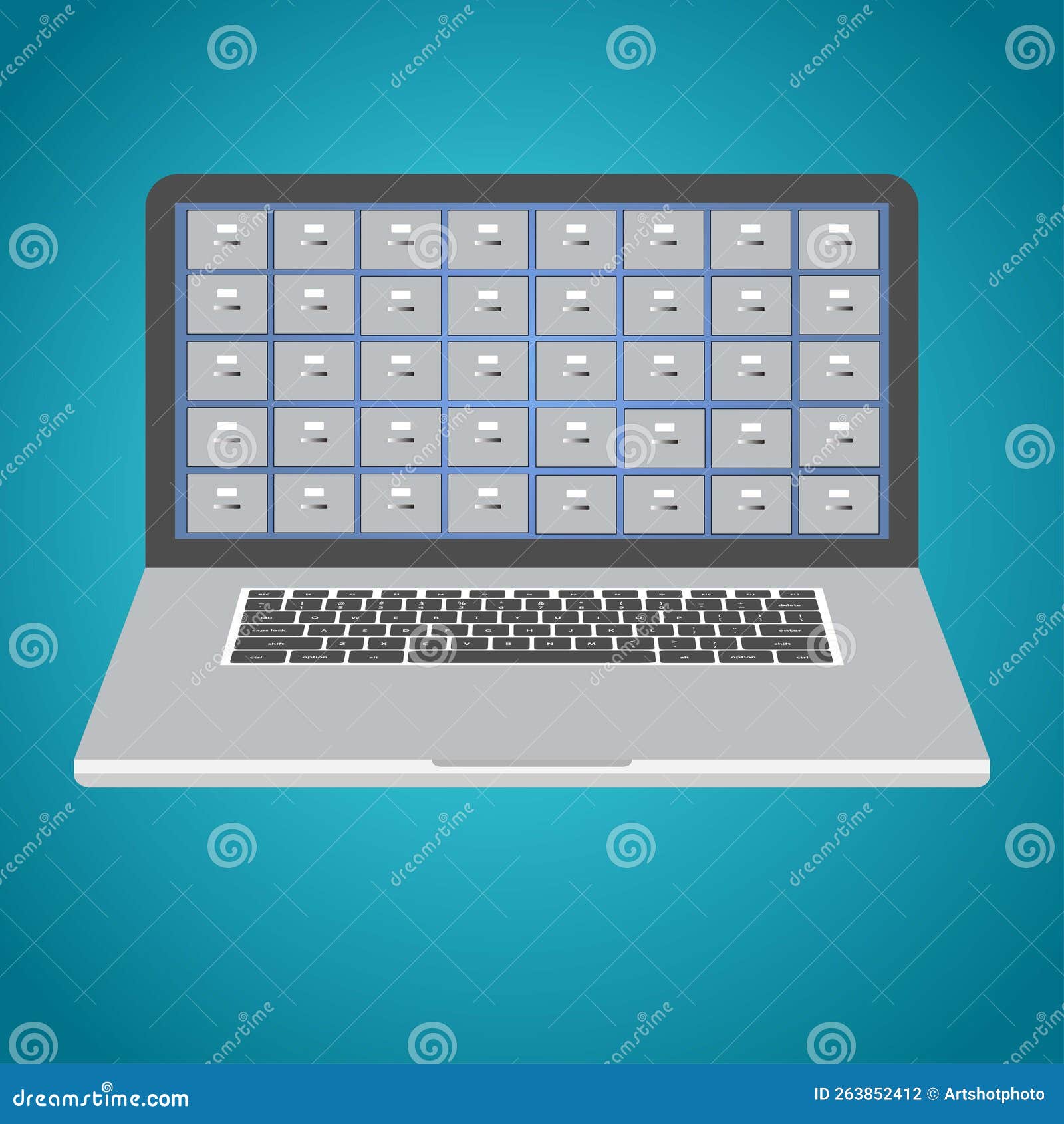 Laptop with Drawers, Computer Data Storage Concept Stock Vector ...