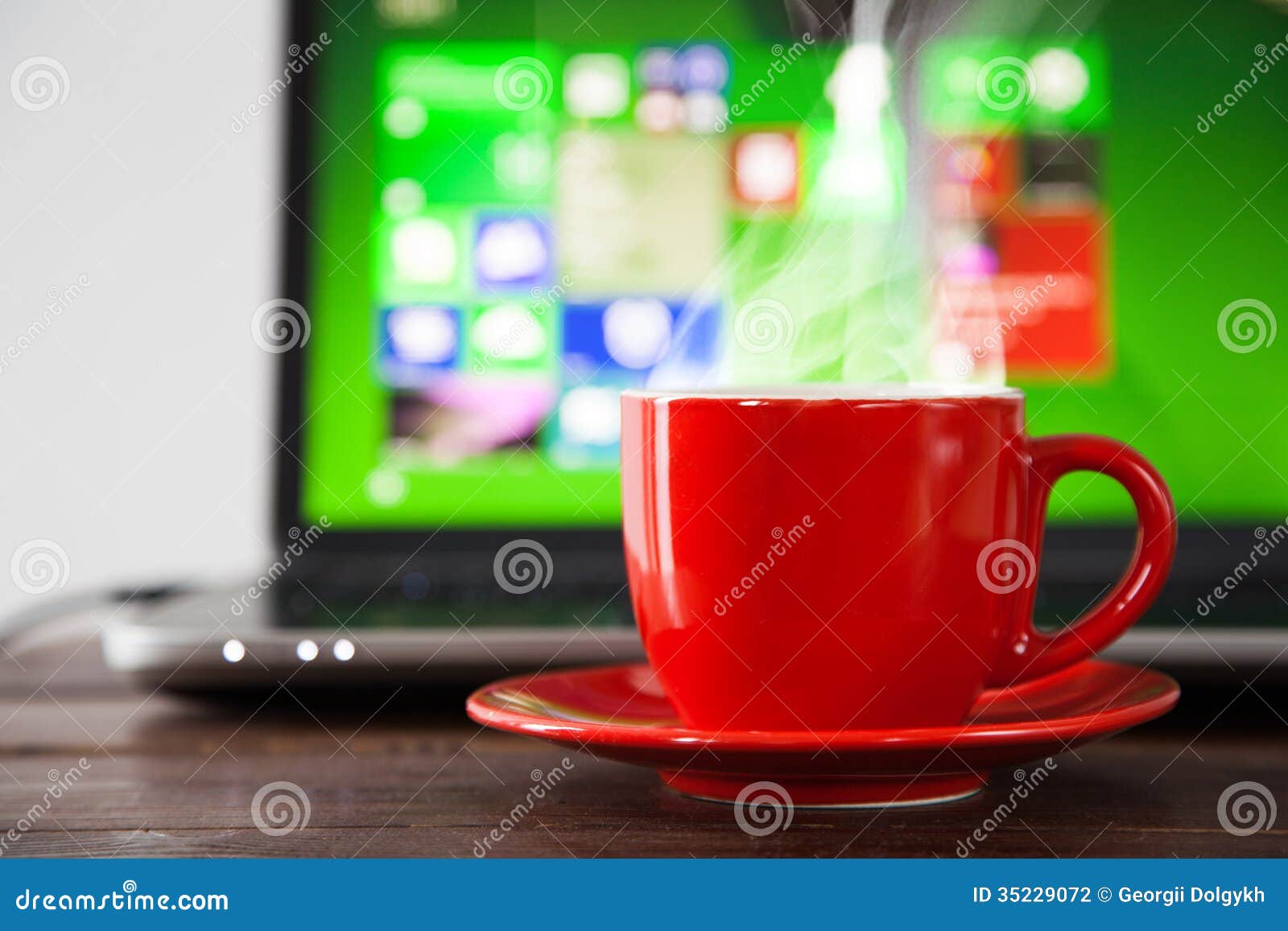 Laptop and a cup of coffee stock photo. Image of browse - 35229072