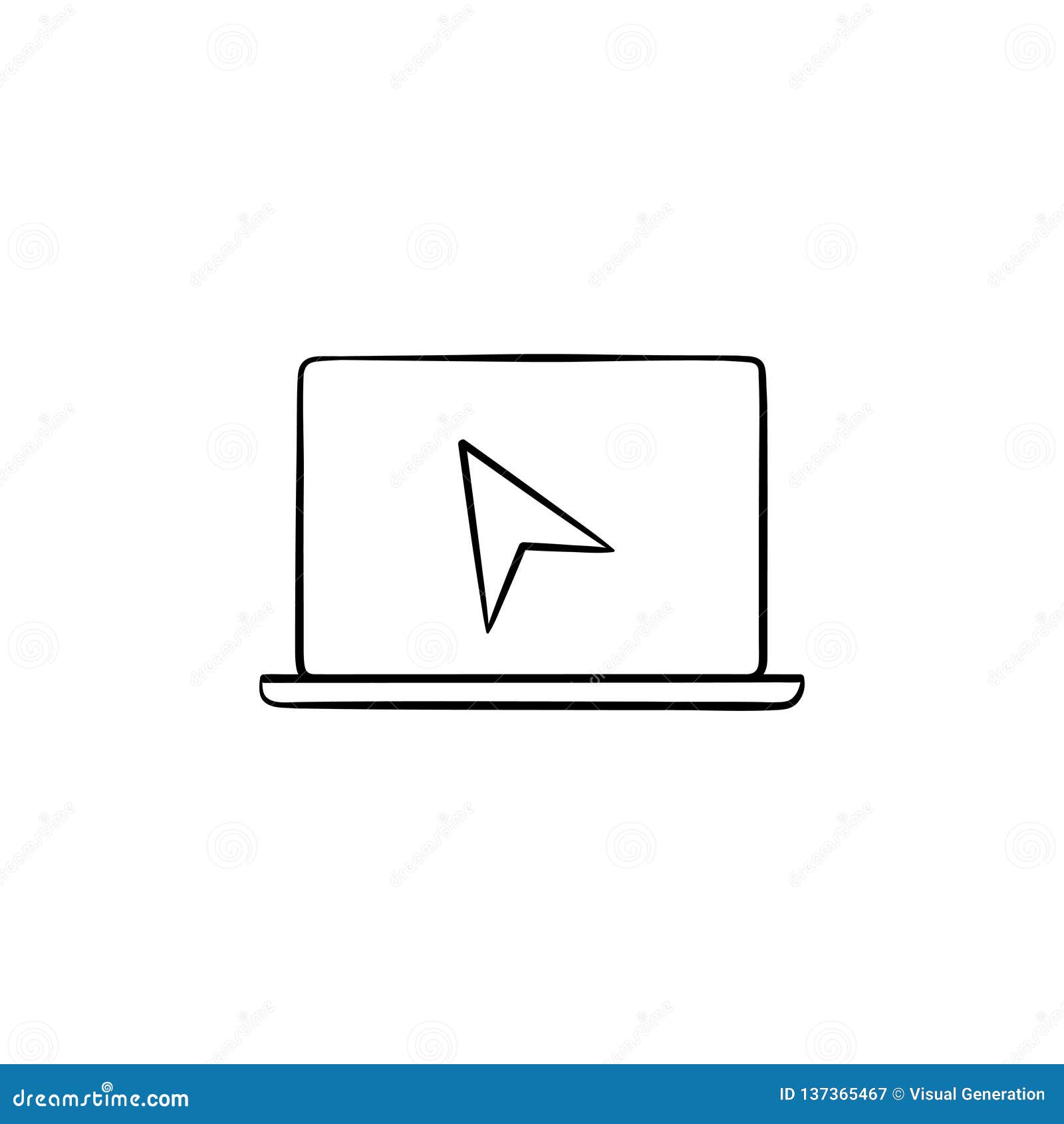 Laptop With Cursor Hand Drawn Outline Doodle Icon. Cartoon Vector ...