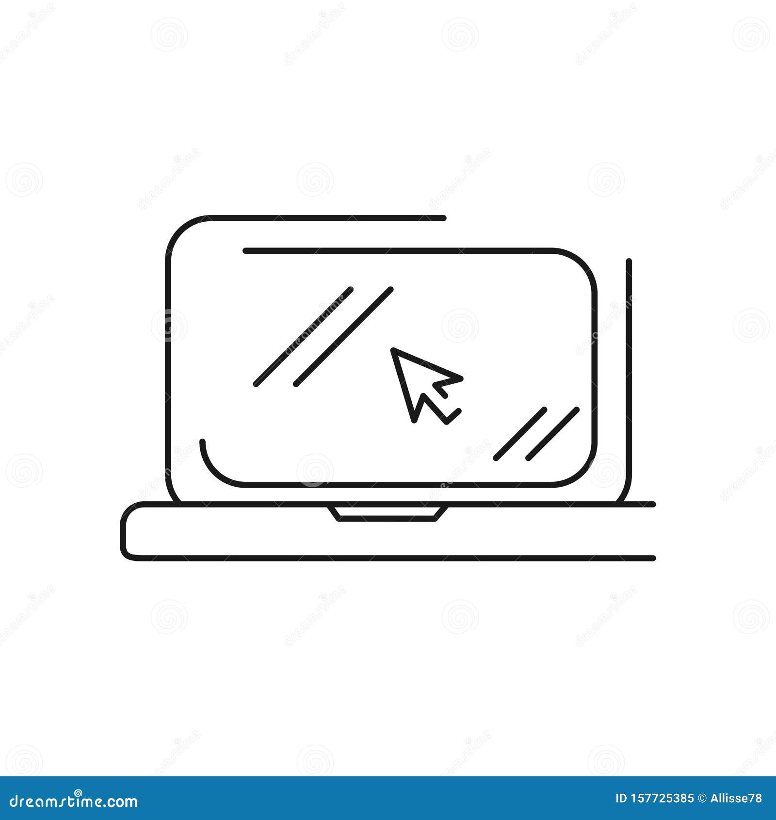Laptop with Cursor on the Screen Vector Black Linear Flat Style Icon ...