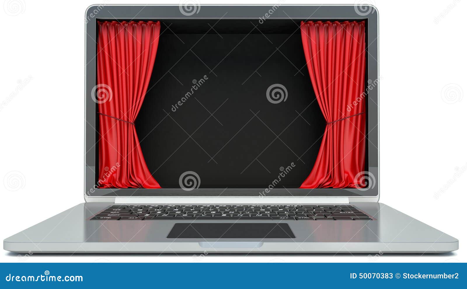 Laptop and curtain display stock illustration. Illustration of ...