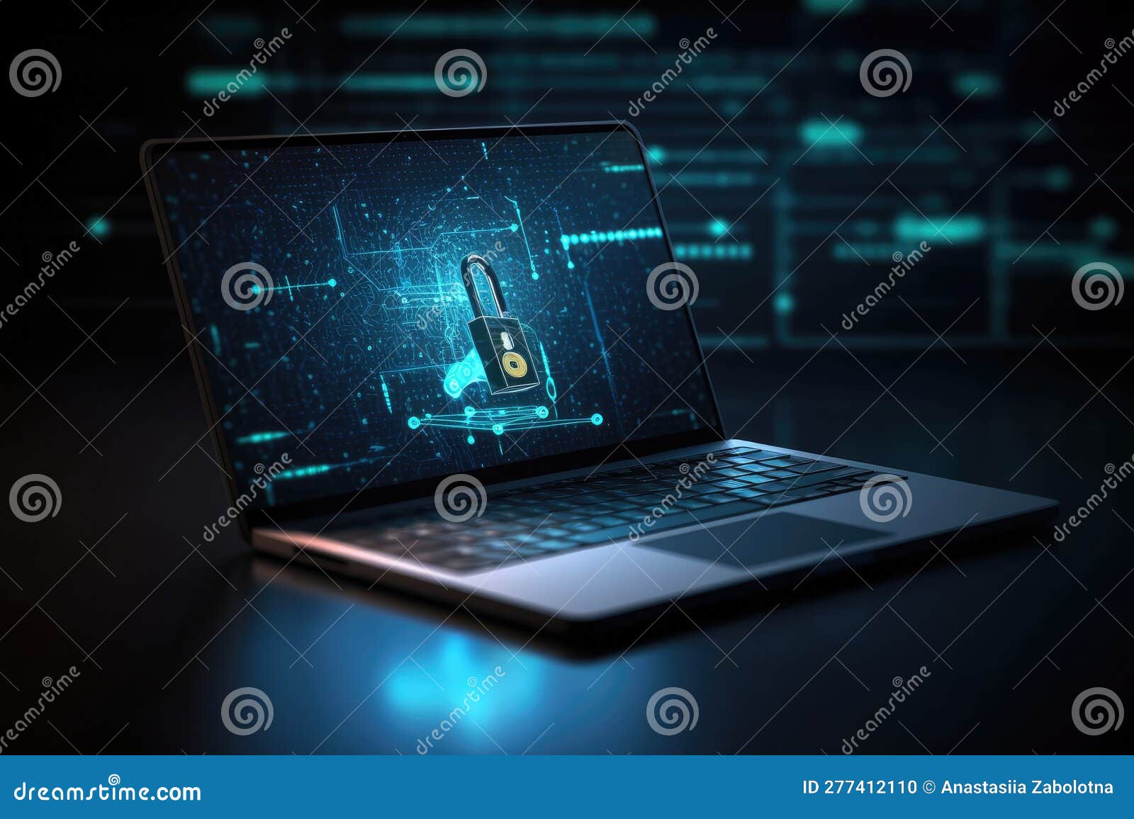 Laptop with Cybersecurity Software and Lock Icon. Generative AI Stock ...
