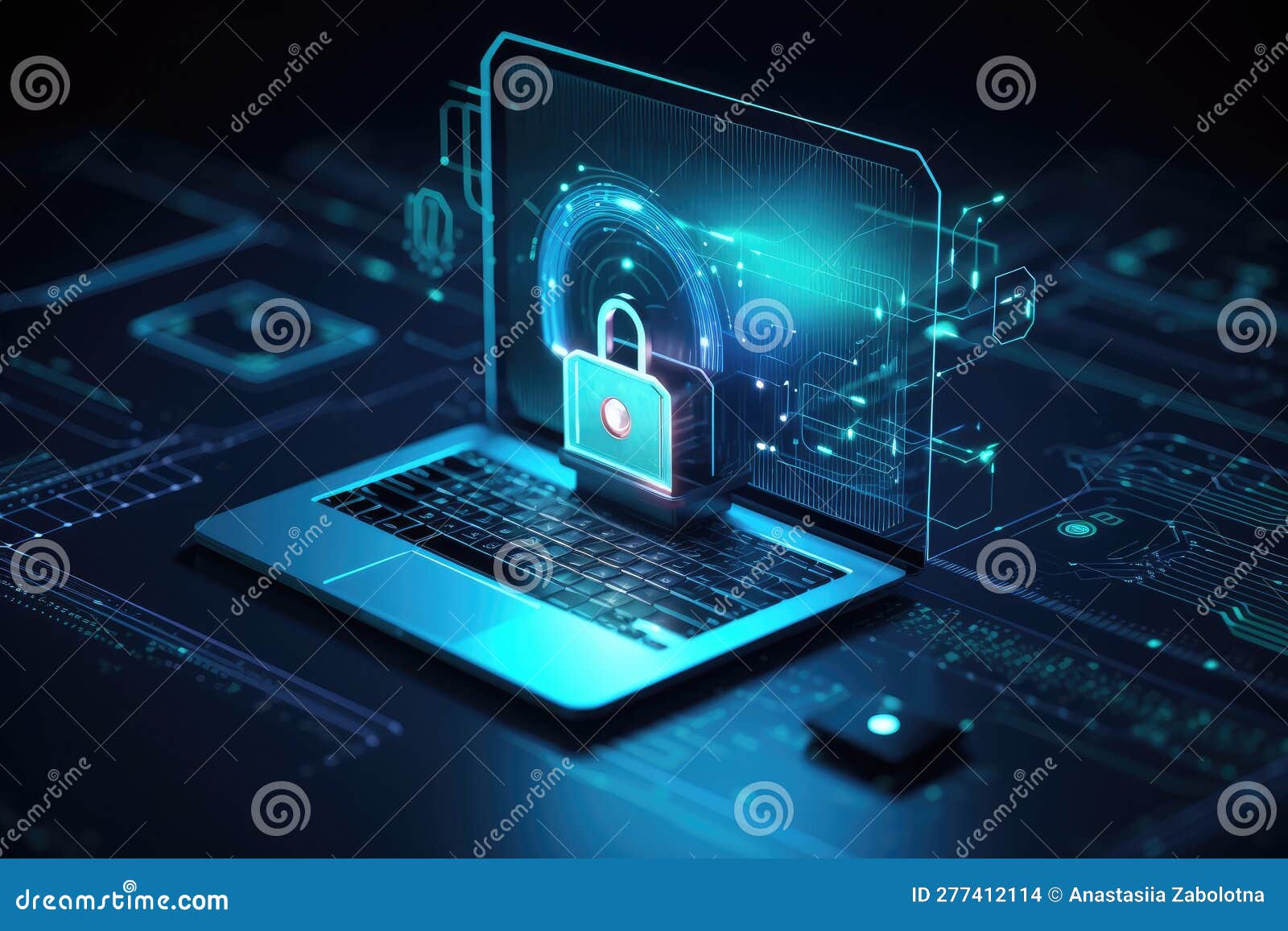 Laptop with Cybersecurity Software and Lock Icon. Generative AI Stock ...