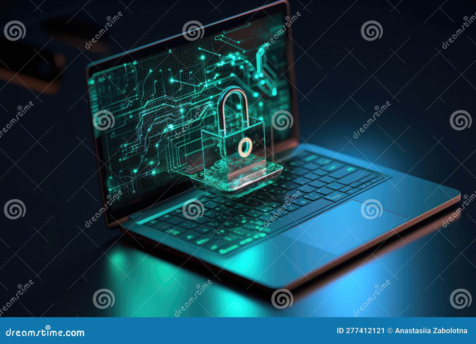 Laptop with Cybersecurity Software and Lock Icon. Generative AI Stock ...